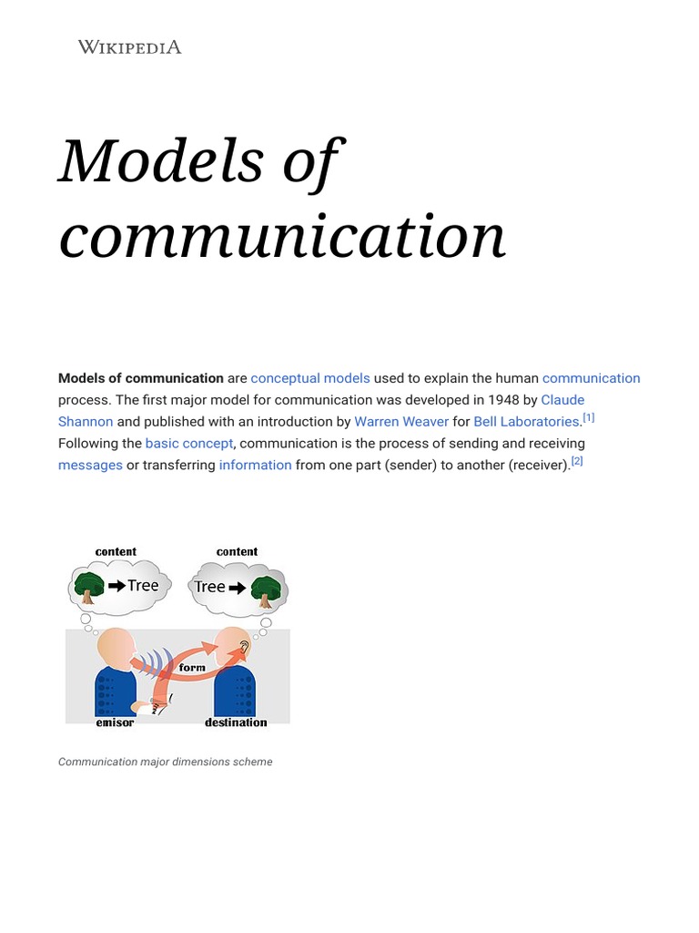 Models of Communication - Wikipedia | PDF | Communication | Psychological Concepts