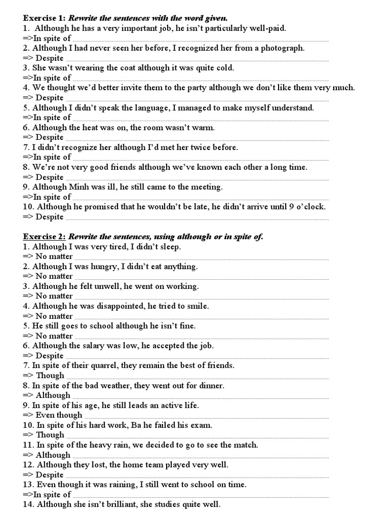 Exercise 1: Rewrite The Sentences With The Word Given | PDF