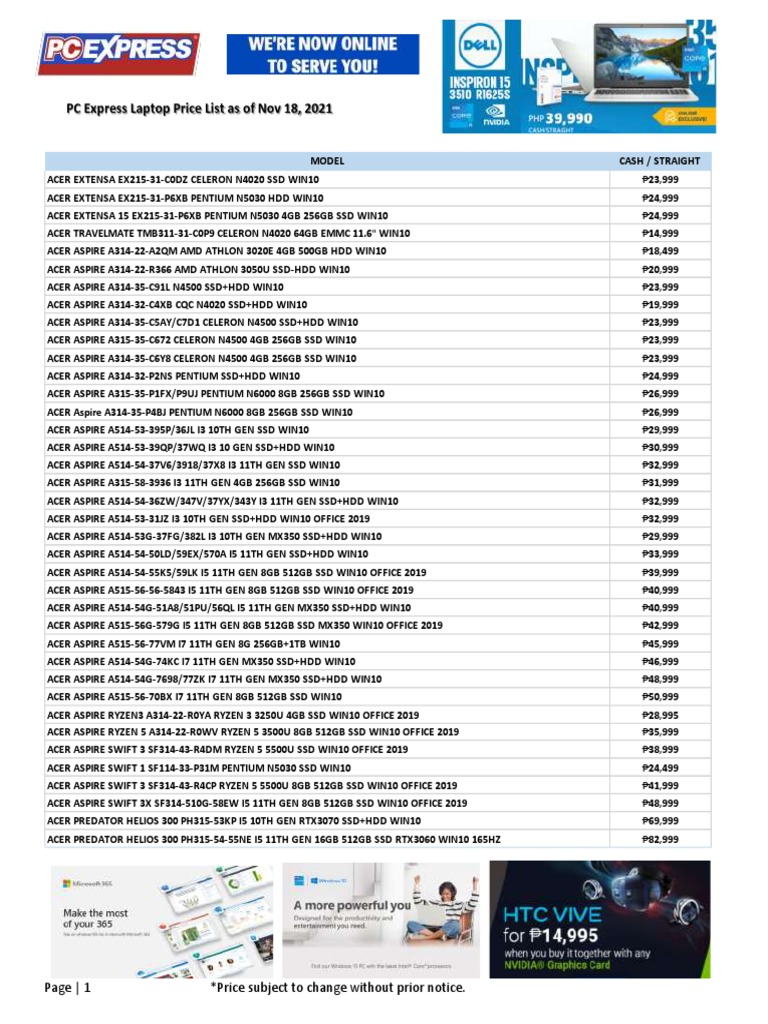 PC Express Laptop Prices Nov 2021 | PDF | Solid State Drive | Computer Hardware