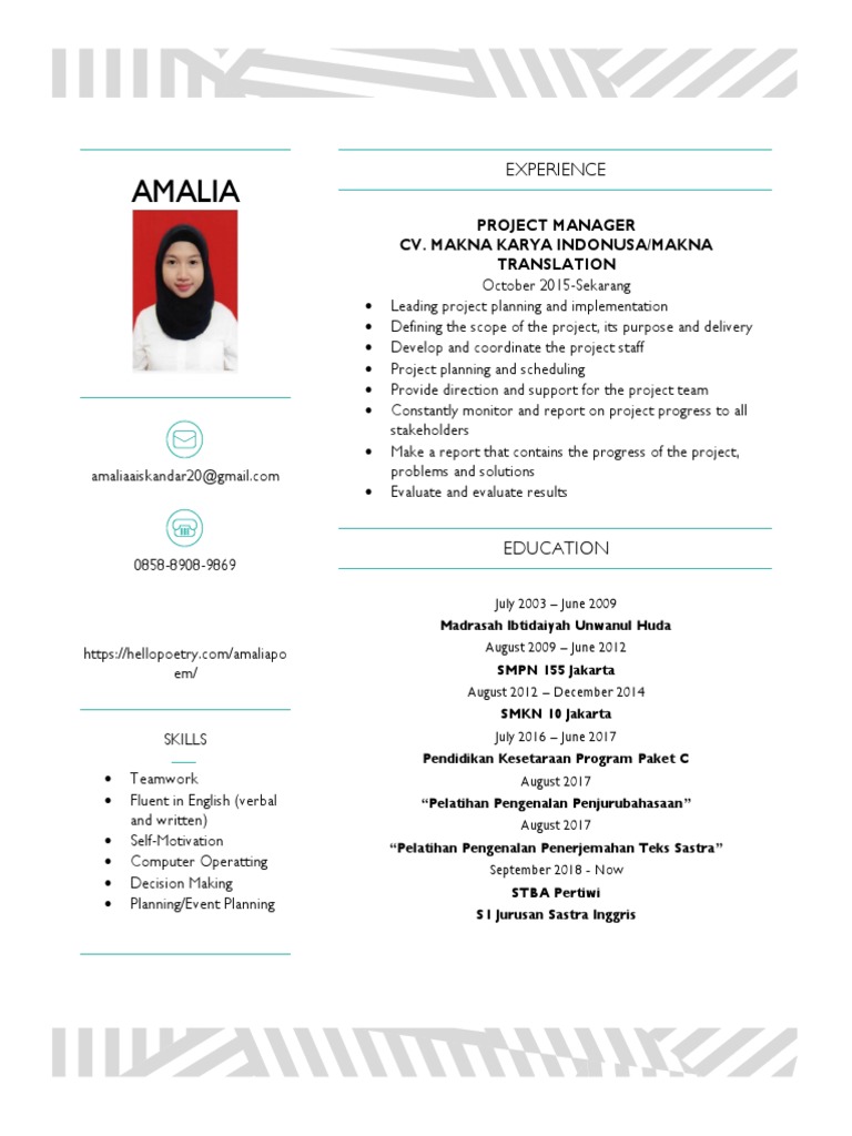 Amalia Diya's Project Management CV | PDF