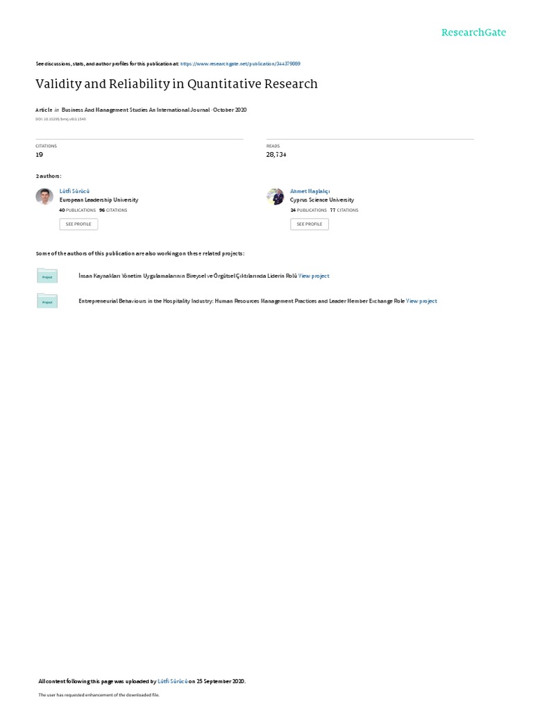 Validity and Reliability in Quantitative Research | PDF | Validity ...