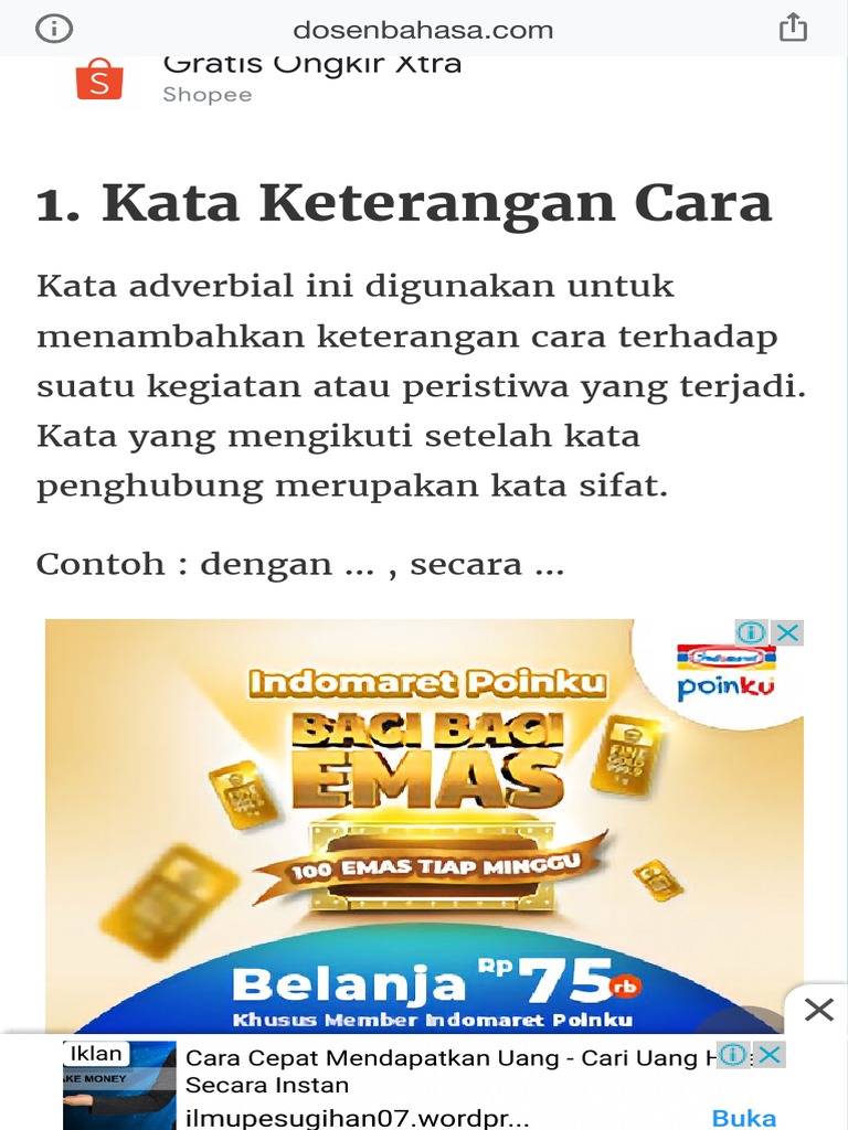 14 Jenis-Jenis Kata Keterangan Dan Contohnya Dalam Bahasa Indonesia | PDF