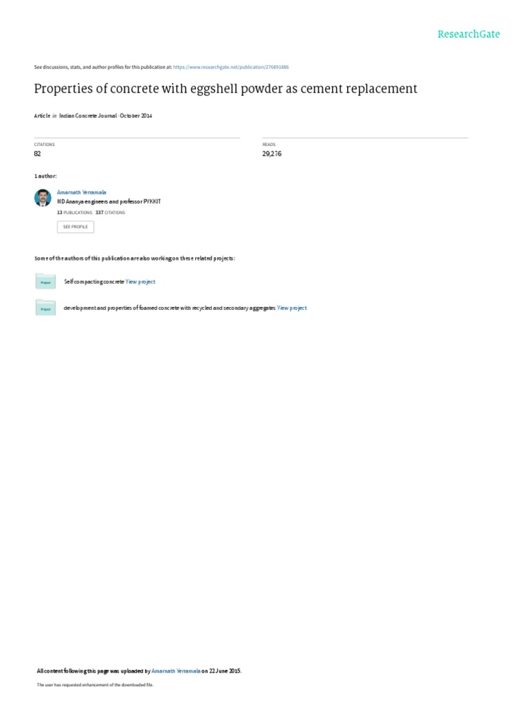 Properties of Concrete With Eggshell Powder As Cement Replacement | PDF ...