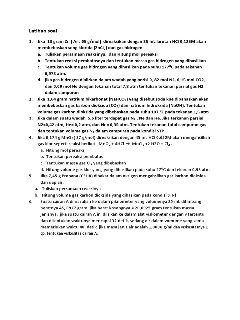 Latihan Reaksi Gas | PDF | Sains & Matematika
