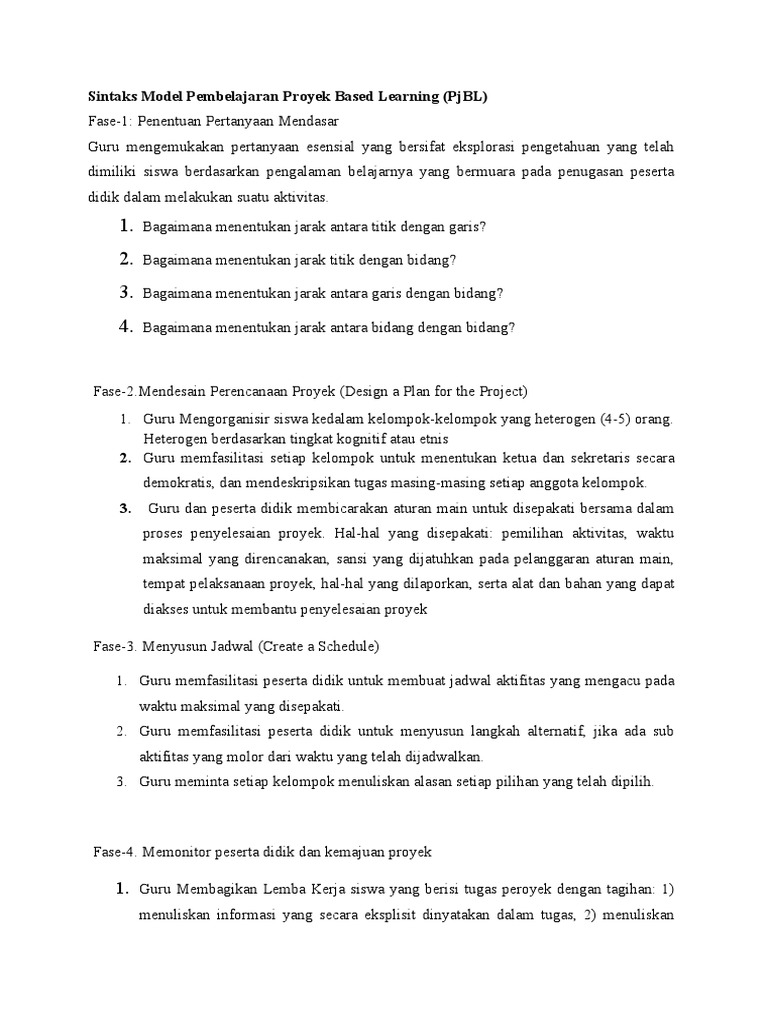 Sintaks Model Pembelajaran Proyek Based Learning | PDF
