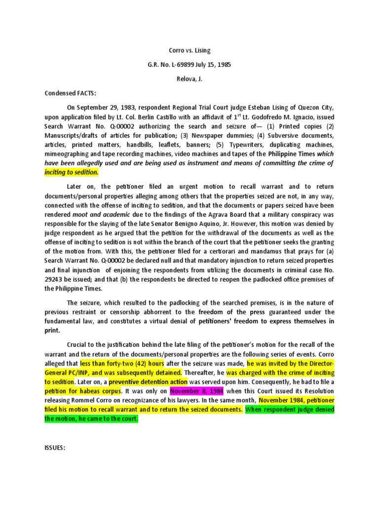 Corro v. Lising | PDF | Probable Cause | Search Warrant