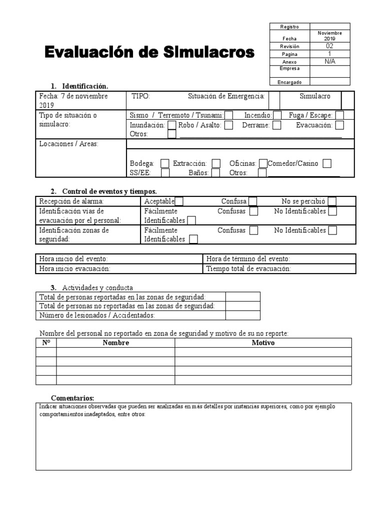 Evaluacion De Simulacros Pdf Peligros