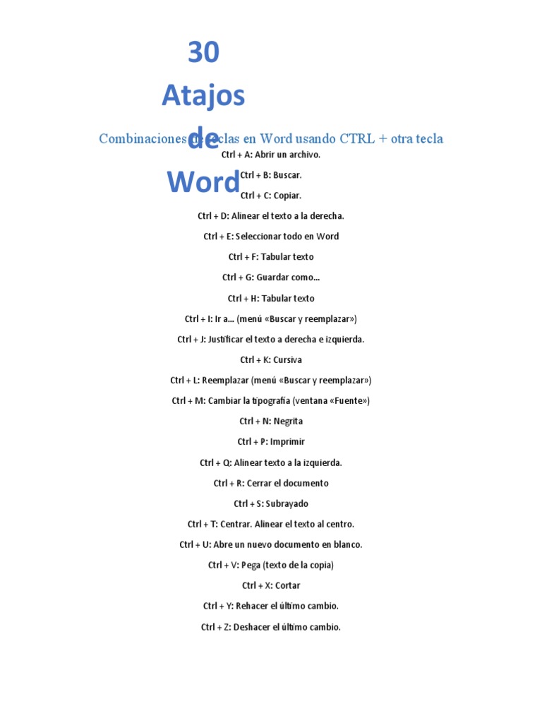 30 Atajos de Word | PDF | Microsoft Word | Comunicación escrita