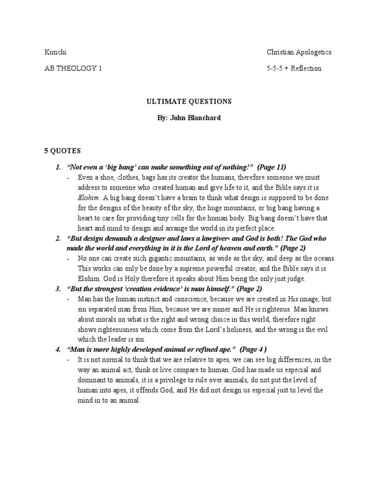 Ultimate Questions By: John Blanchard | PDF | Sin | God