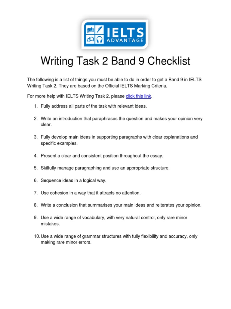 Writing Task 2 Band 9 Checklist: Click This Link | PDF | Career ...