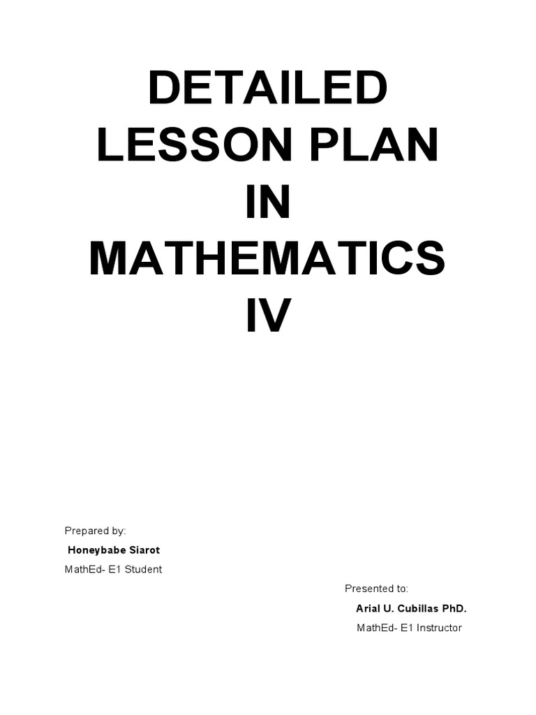 Detailed Lesson Plan in Mathematics IV | PDF | Lesson Plan | Teachers