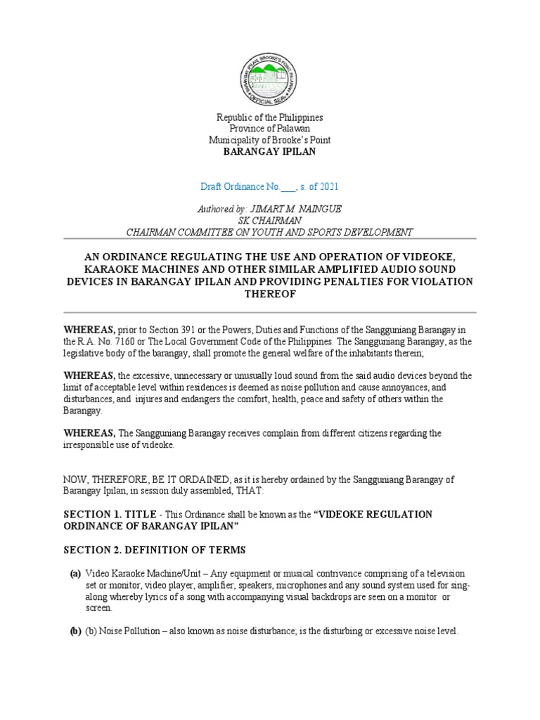 Ordinance For Videoke Regulation | PDF | Public Law | Government