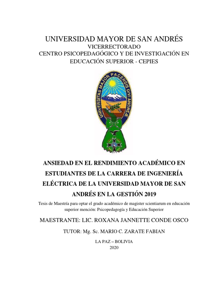Tesis Maestria UMSA 2020 EDUCACION SUPERIOR Ansiedad | PDF | Ansiedad ...