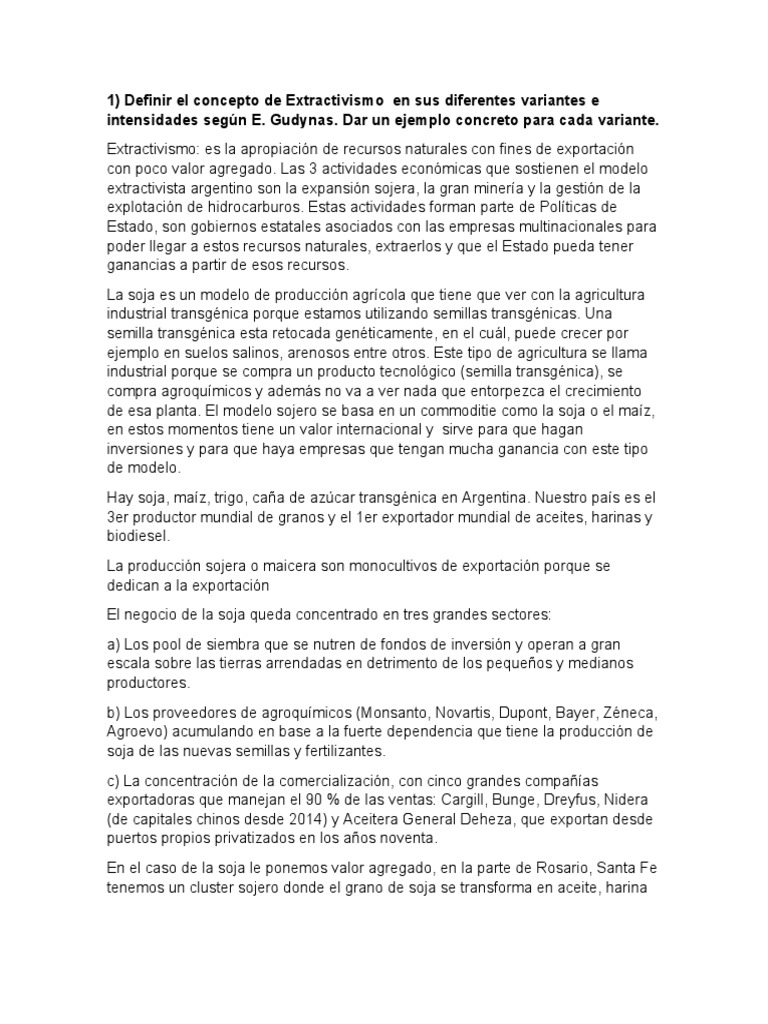 Análisis del concepto de extractivismo y sus variantes según Gudynas ...