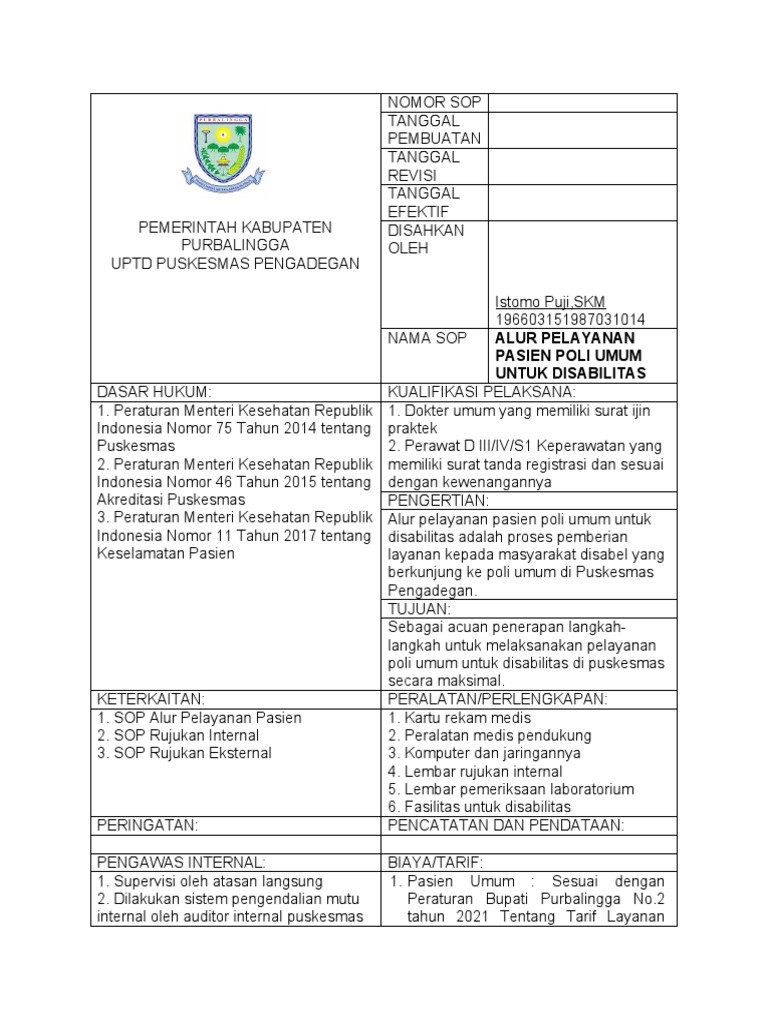 SOP Pelayanan Disabilitas di Puskesmas | PDF