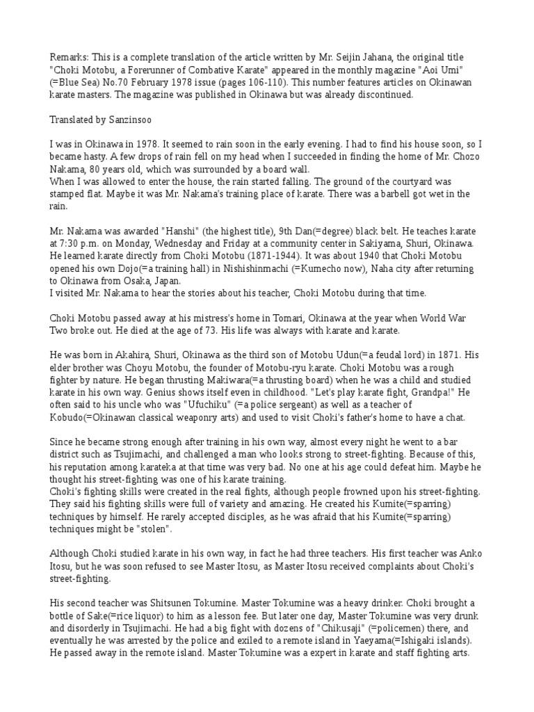 Choki Motobu: Pioneer of Karate | PDF | Karate | Combat Sports