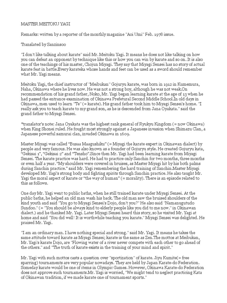 Master Meitoku Yagi 1978 | PDF | Karate | Asian Martial Arts