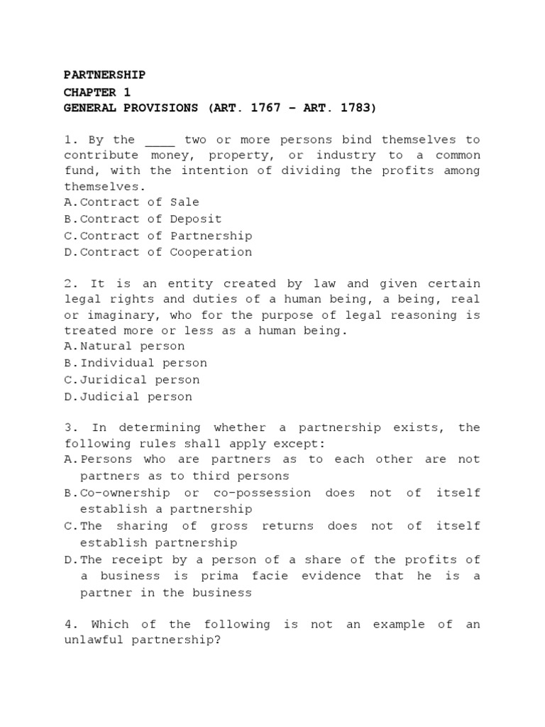 CHAPTER 1 - Partnership Quizzer With Answers | PDF | Partnership | Property
