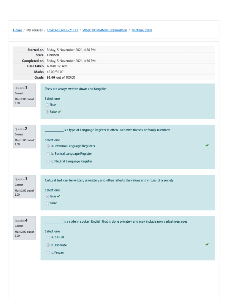 My Courses: Home UGRD-GE6106-2113T Week 10: Midterm Examination Midterm Exam | PDF | English ...