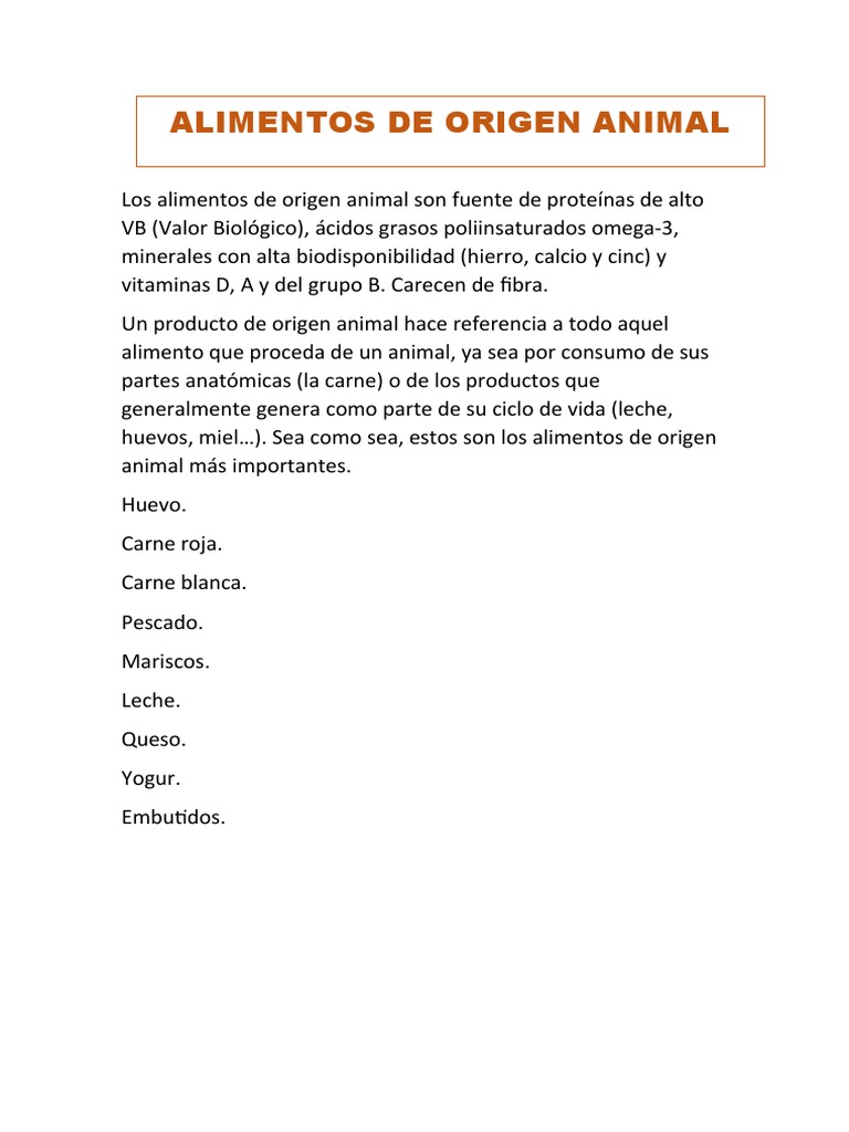 Alimentos de Origen Animal | PDF