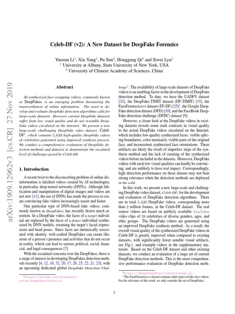 Celeb-DF v2: Enhanced DeepFake Dataset | PDF | Deep Learning | Receiver ...