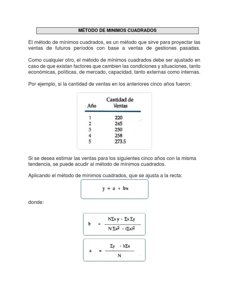 Pronóstico De Ventas Con Mínimos Cuadrados Pdf Negocios