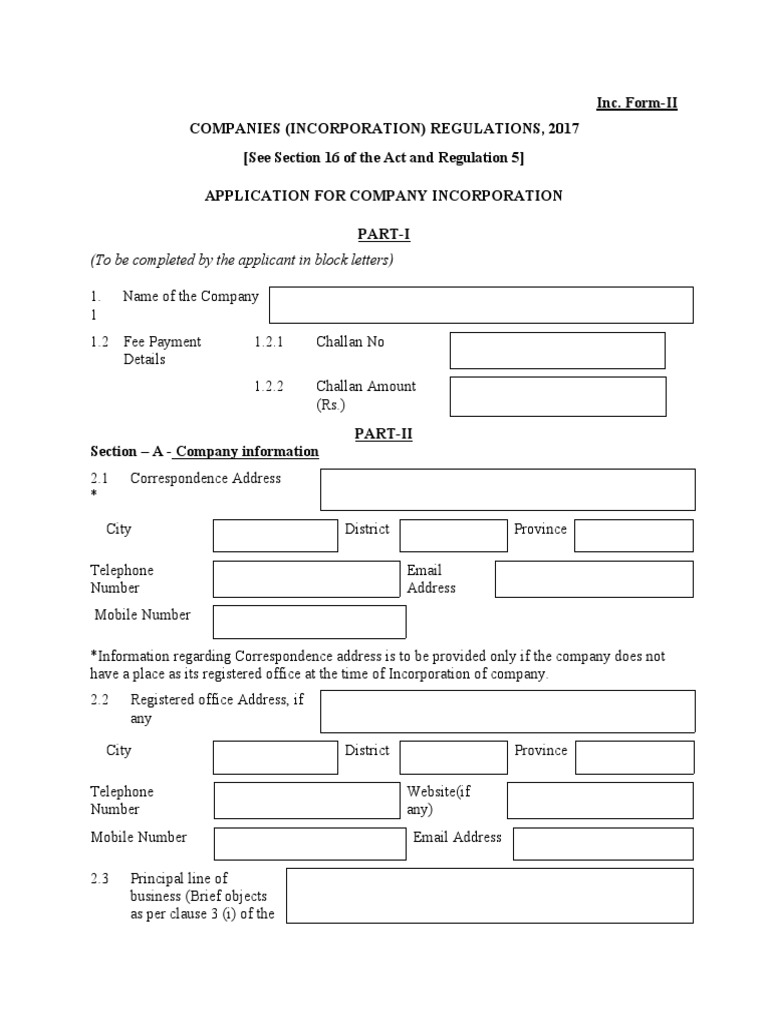 Company Incorporation Application Form | PDF | Articles Of Association ...