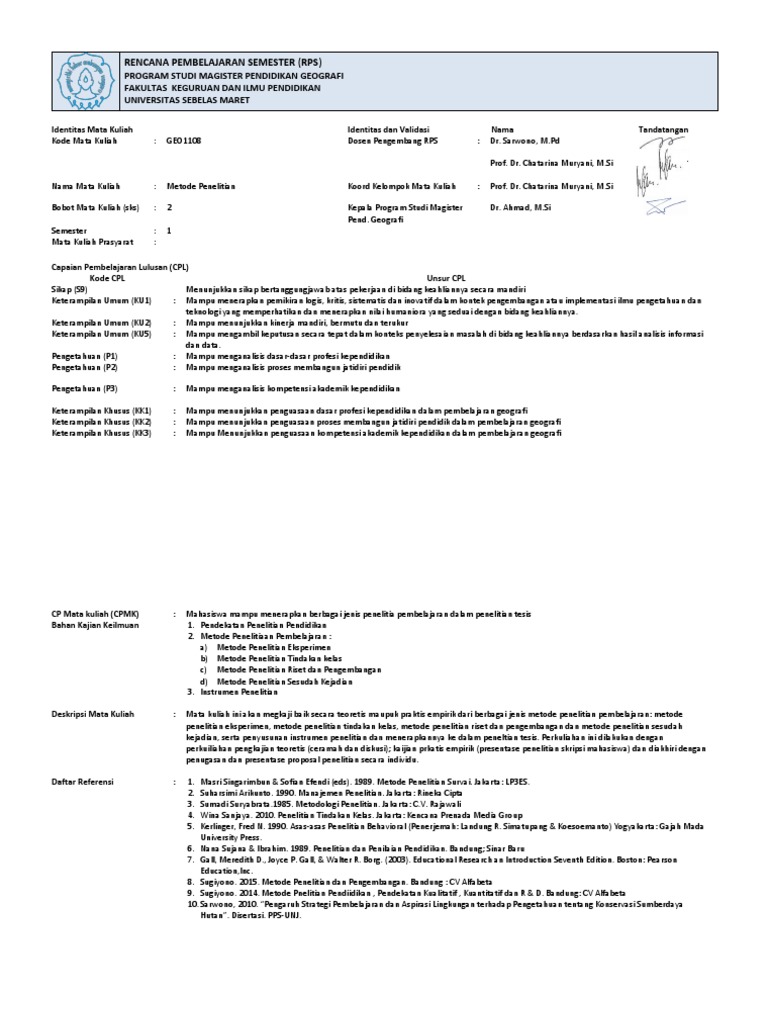 RPS - Metode Penelitian - S2 | PDF