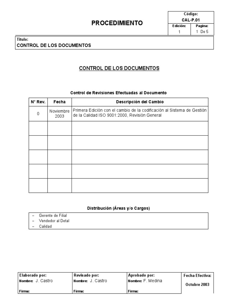 Control de Documentos CAL-P.01 | PDF | Sistema de manejo de calidad ...
