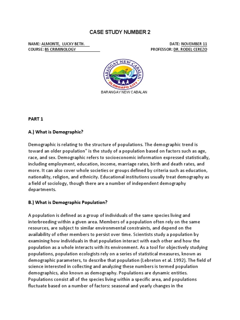Case Study Number 2: Barangay New Cabalan | Download Free PDF | Demography | Population