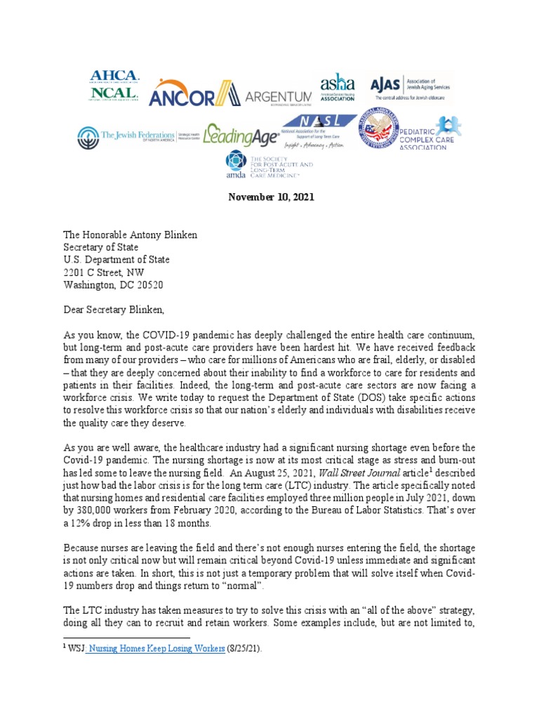 Coalition Letter State Immigration Nov2021 | PDF | Travel Visa | Nursing