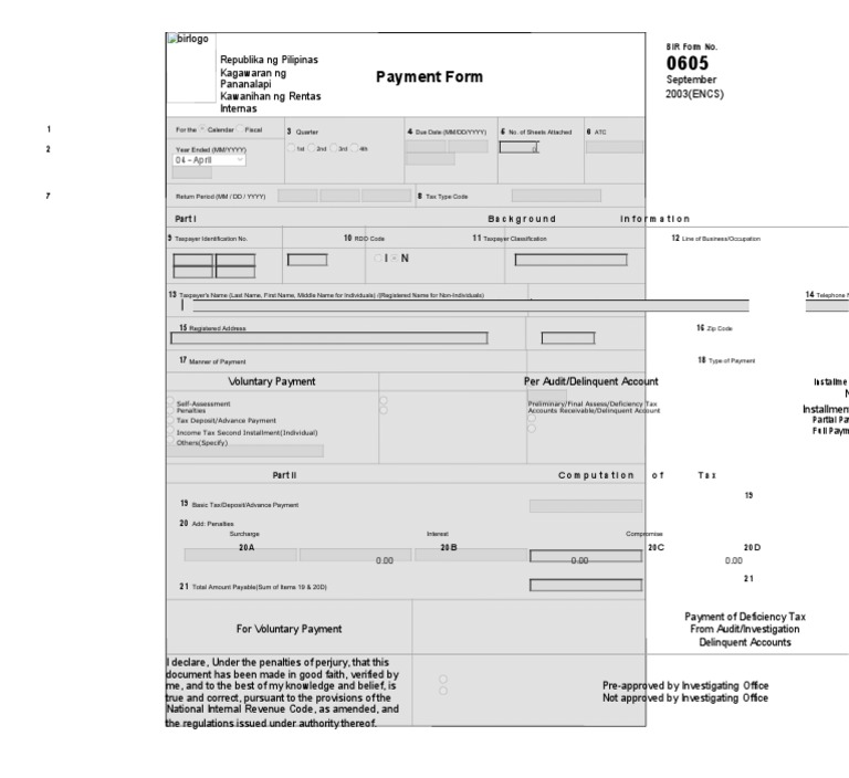 BIR Form No. 0605 | PDF | Taxes | Taxpayer