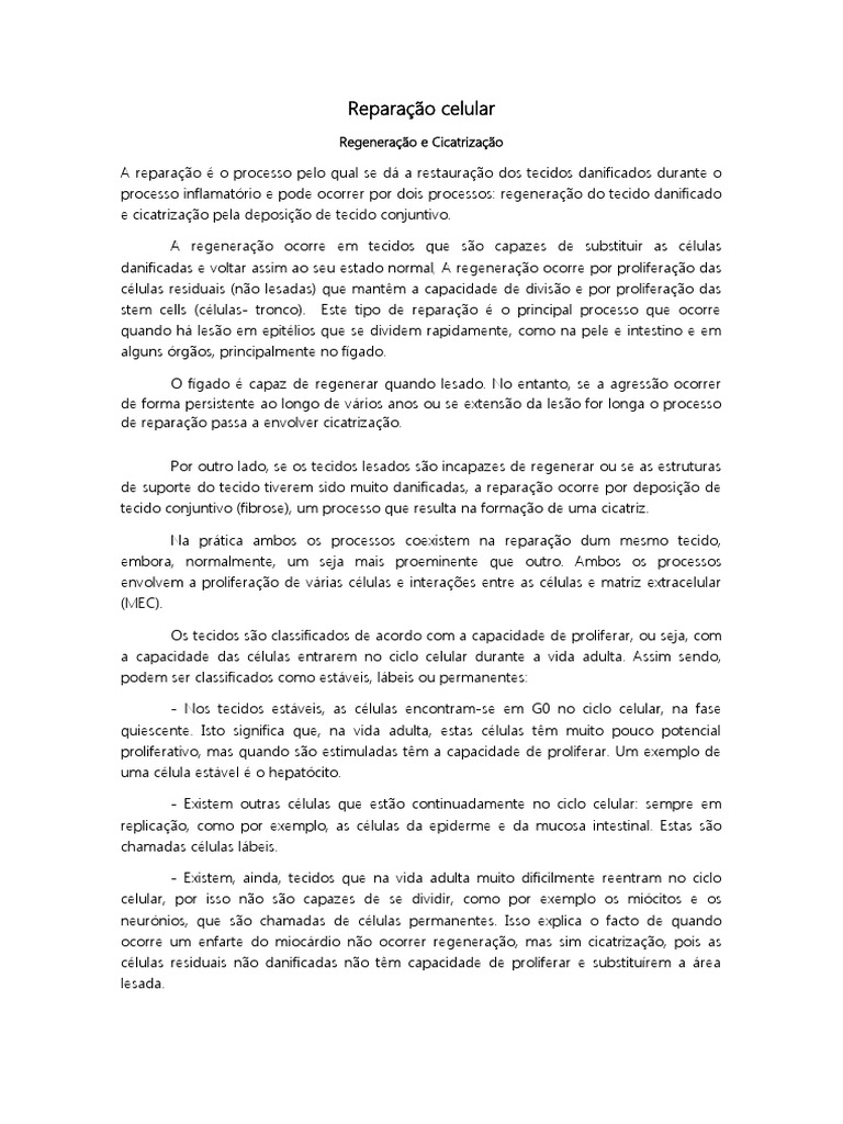 Regeneração vs. Cicatrização: Diferenças | PDF | Regeneração (Biologia ...
