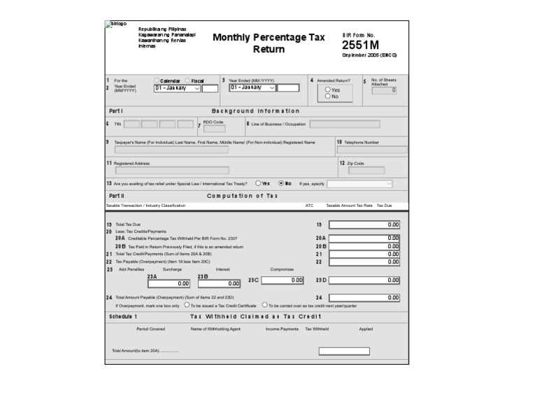 BIR Form No. 2551M | PDF | Taxes | Services (Economics)