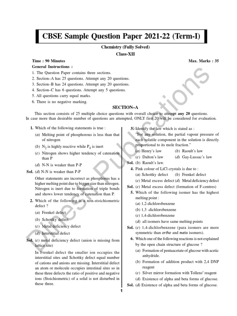 Publications: CBSE Sample Question Paper 2021-22 (Term-I) | PDF | Ion ...