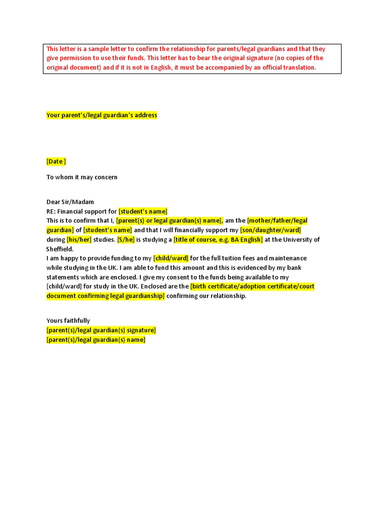 Financial Support Letter Parents | PDF Financial Support Letter Parents | PDF