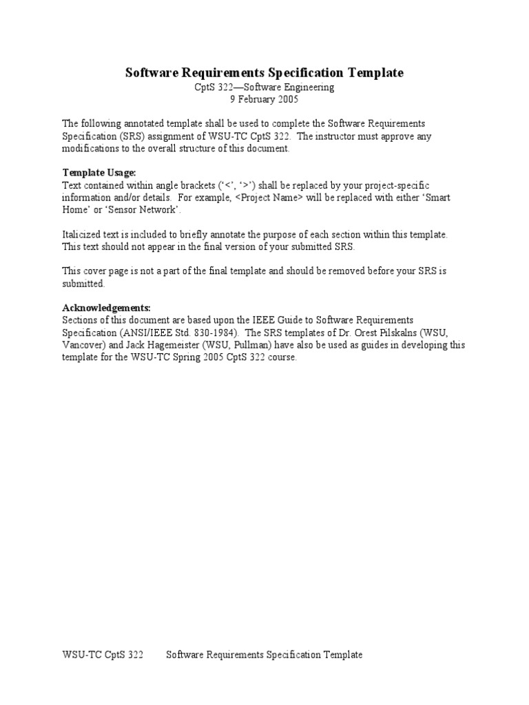 Software Requirements Analysis Template | PDF | Specification ...