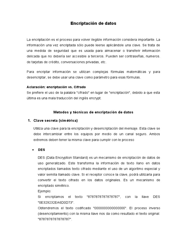 Encriptación de Datos | PDF | Clave (criptografía) | Cifrado