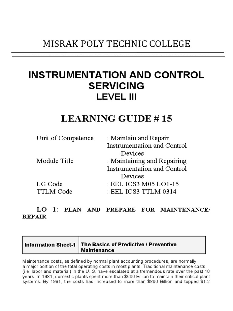 LO1 Plan and Prepare For Maintenance - Repair | PDF | Systems ...
