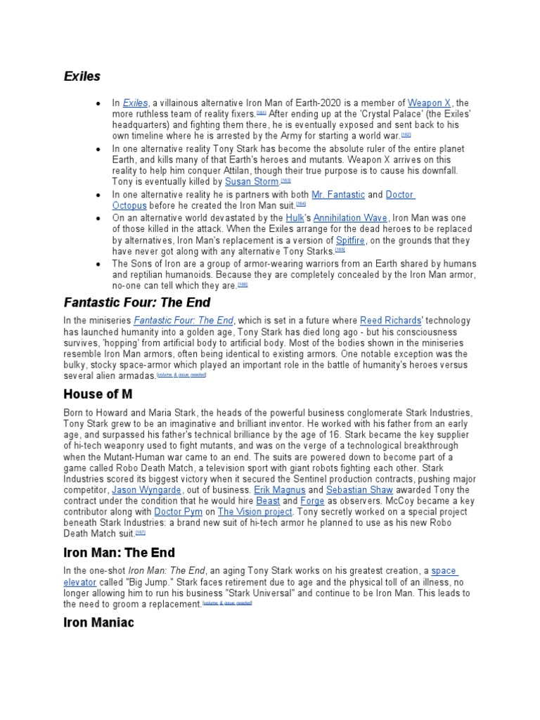 Alternate Iron Man Stories in the Exiles & Other Comics | PDF ...