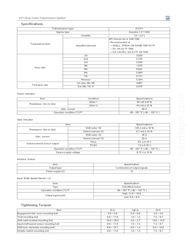 DCT System Specifications and Manual | PDF | Manual Transmission ...