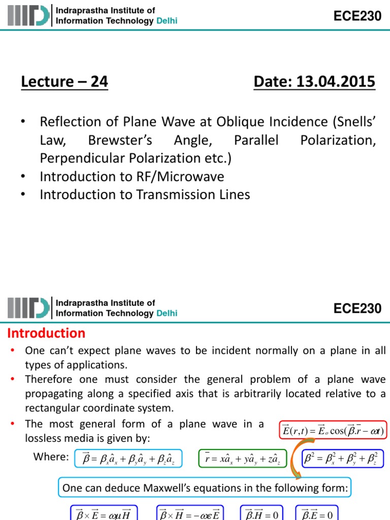 EM Waves Reflection | PDF | Transmission Line | Microwave