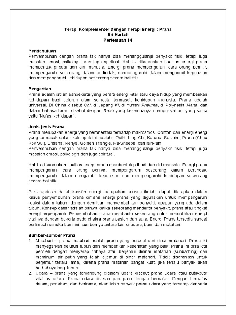 Terapi Komplementer Dengan Terapi Energi Prana | PDF