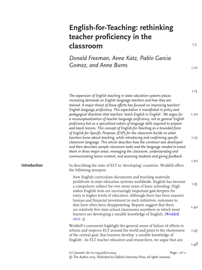 English-for-Teaching: Rethinking Teacher Proficiency in The Classroom ...