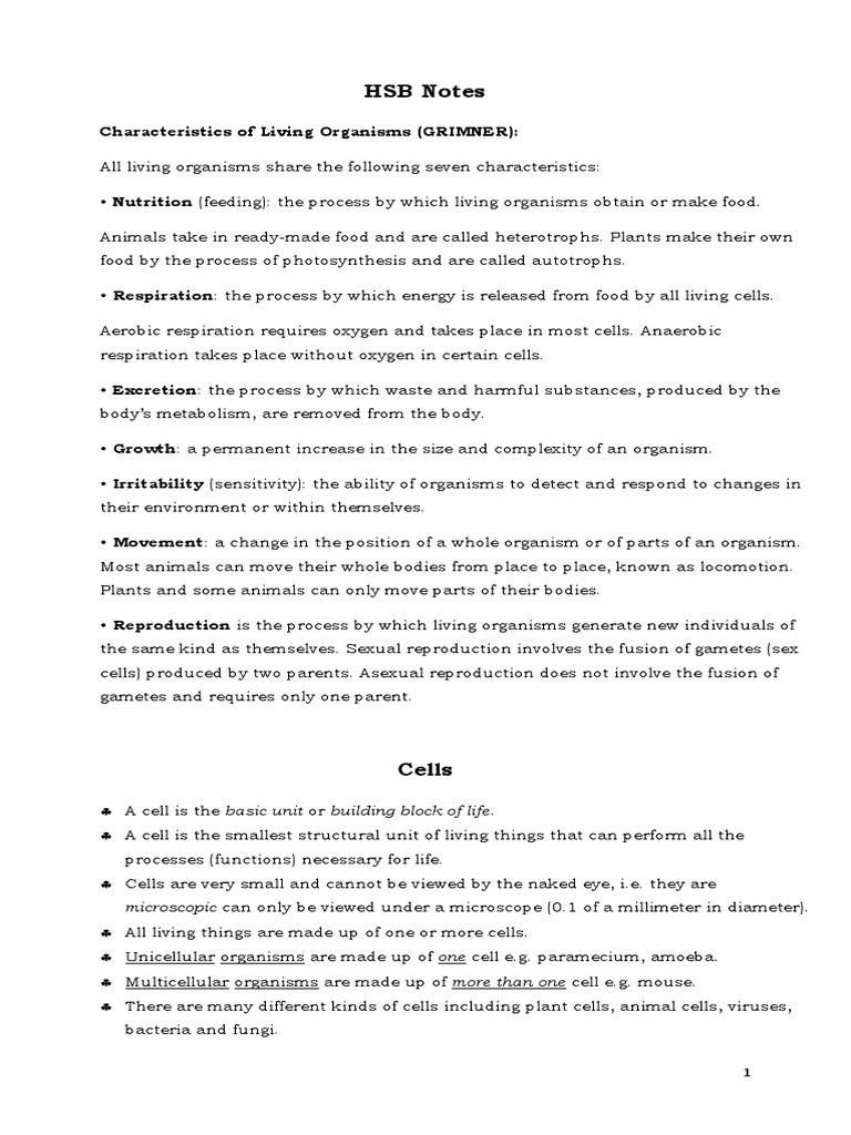 Characteristics of Living Organisms | PDF | Cell (Biology) | Cytoplasm