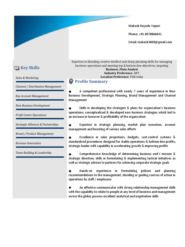 Key Skills Profile Summary | PDF | Sales | Marketing