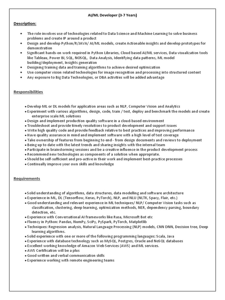 AI/ML Developer Role Overview | PDF | Artificial Intelligence ...