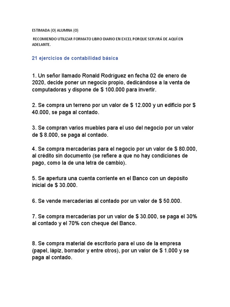 21 Ejercicios Contab Basica | PDF | Bancos | Cheque