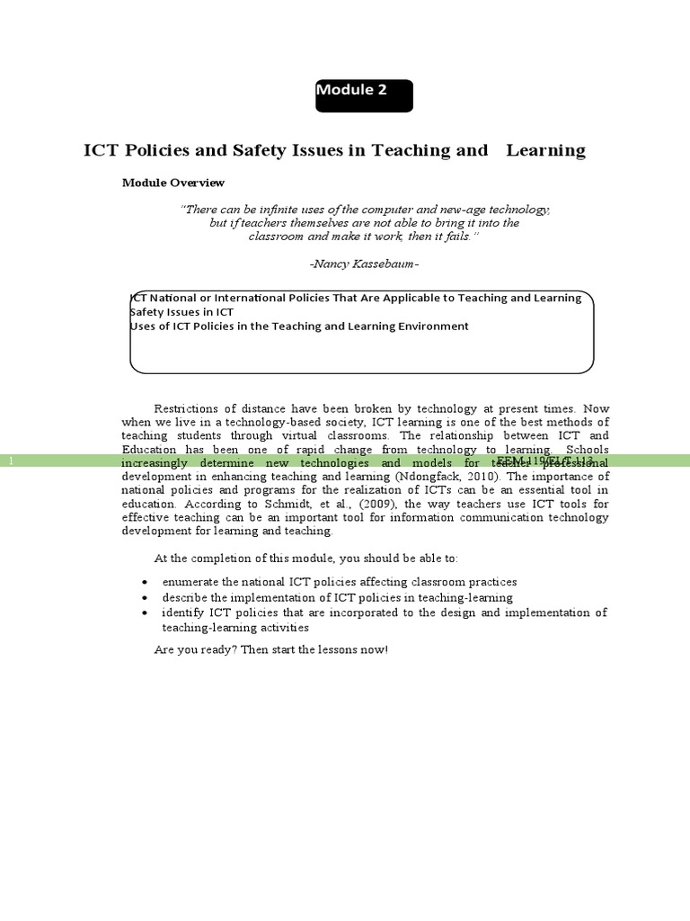 Lesson 1 ICT National or International Policies | PDF | Educational ...