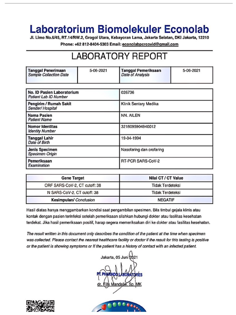 Hasil PCR Stase Radiologi Koja Periode 31 Mei 2021 | PDF
